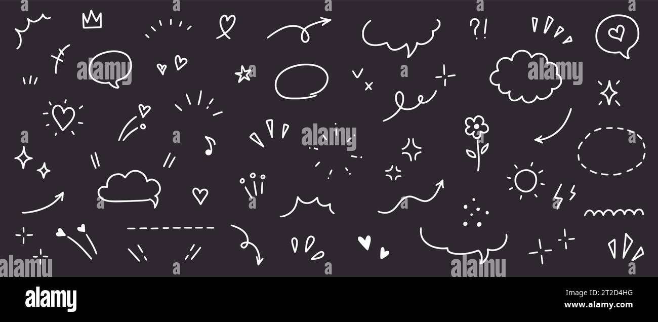 Cute line icon sketch element on chalkboard background. Hand drawn line ...