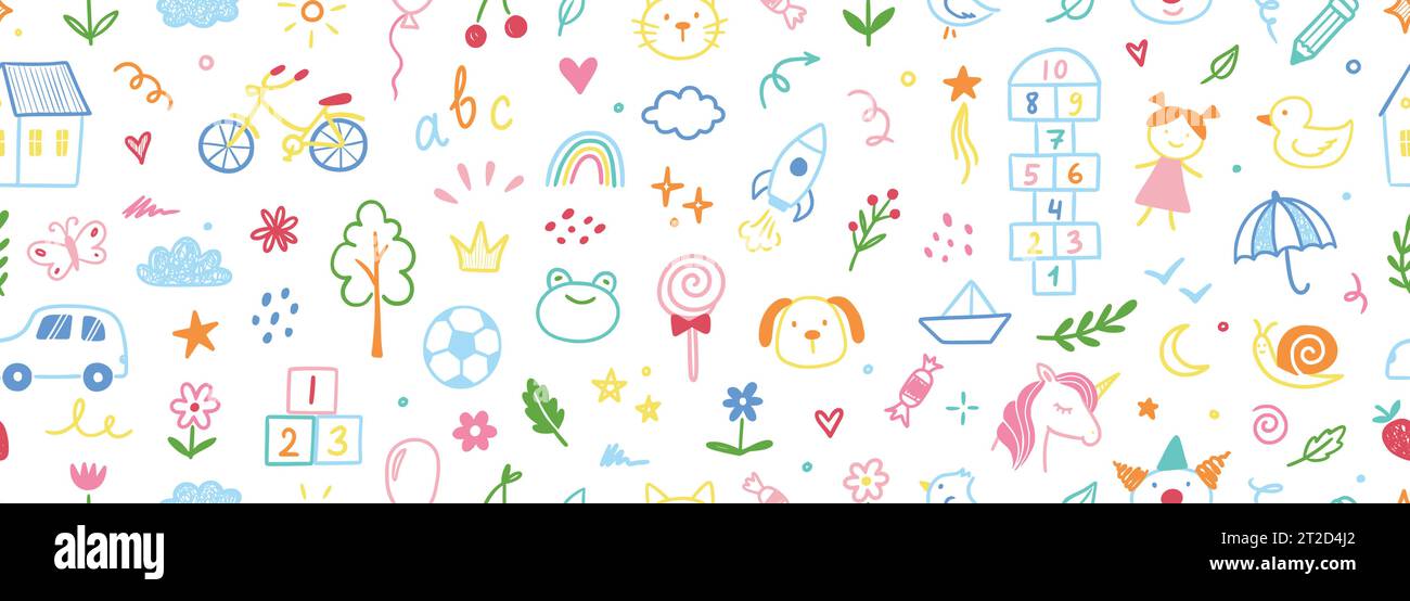 Kindergarten doodle vector background. Hand drawn doodle style children ...