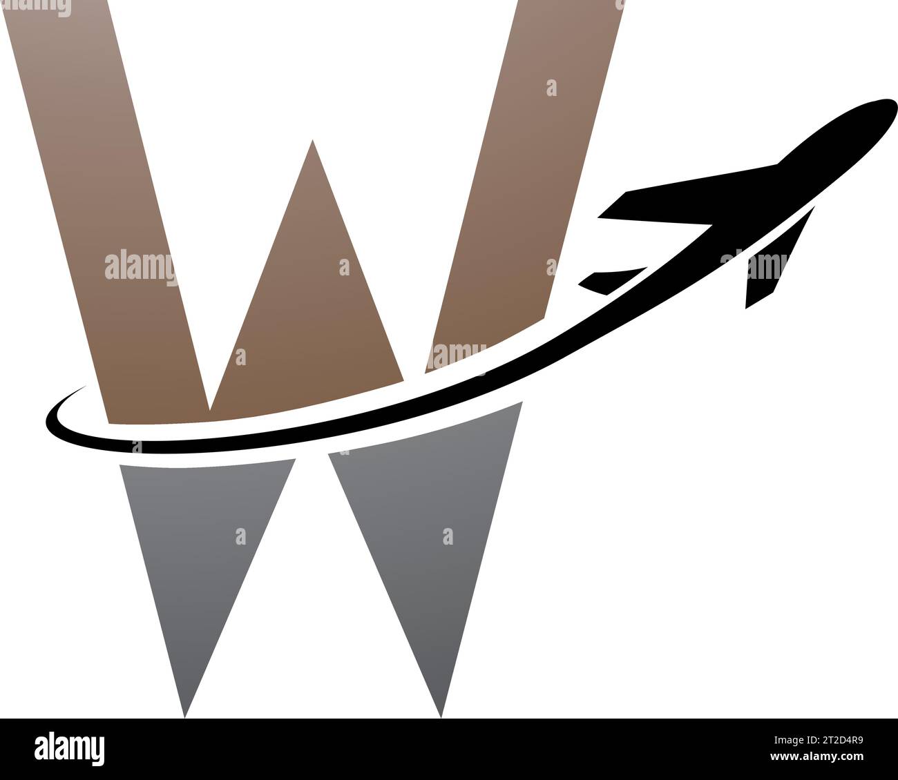 Brown and Black Futuristic Letter W Icon with an Airplane on a White ...