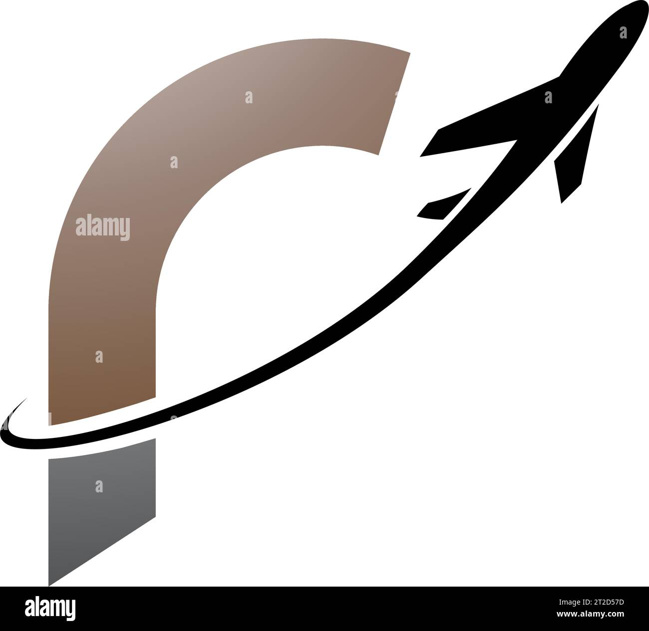 Brown and Black Lowercase Letter R Icon with an Airplane on a White ...