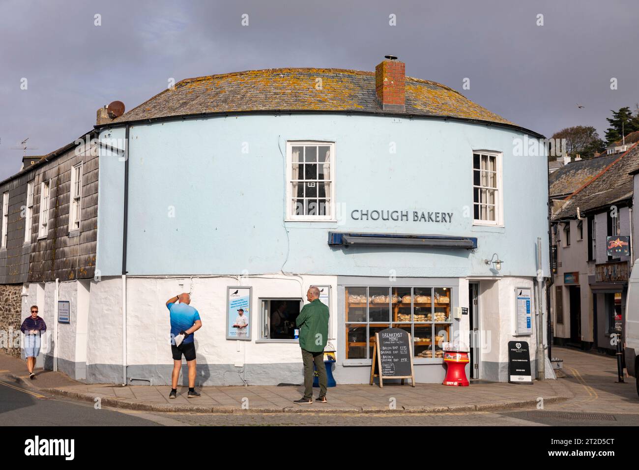 Padstow town centre Chough Bakery with customers ordering bread rolls ...