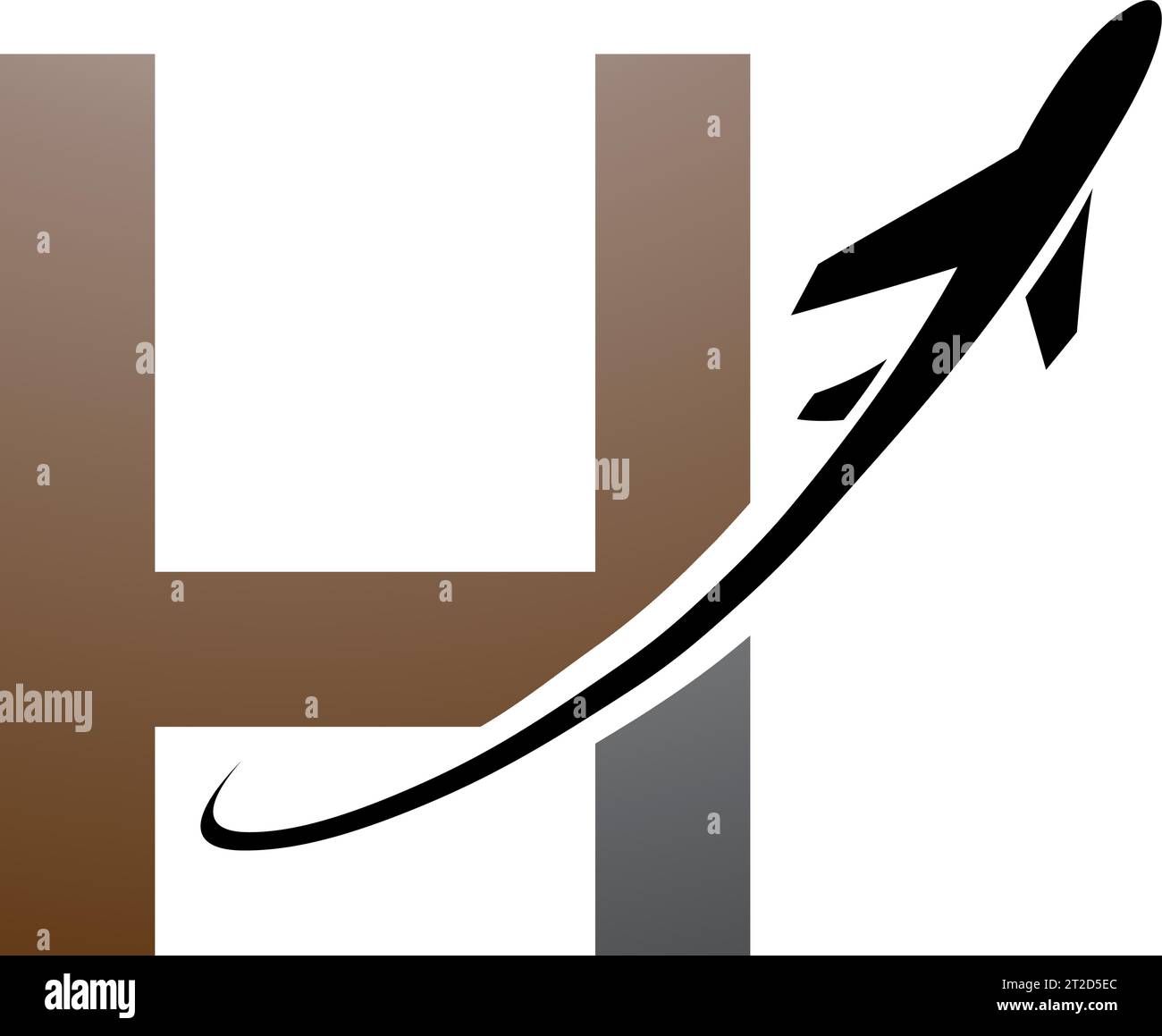 Brown and Black Uppercase Letter H Icon with an Airplane on a White ...
