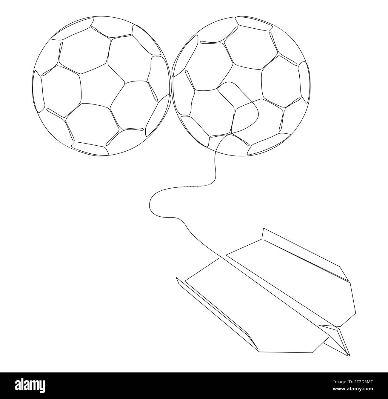 One continuous line of Paper Airplane with football ball. Thin Line ...