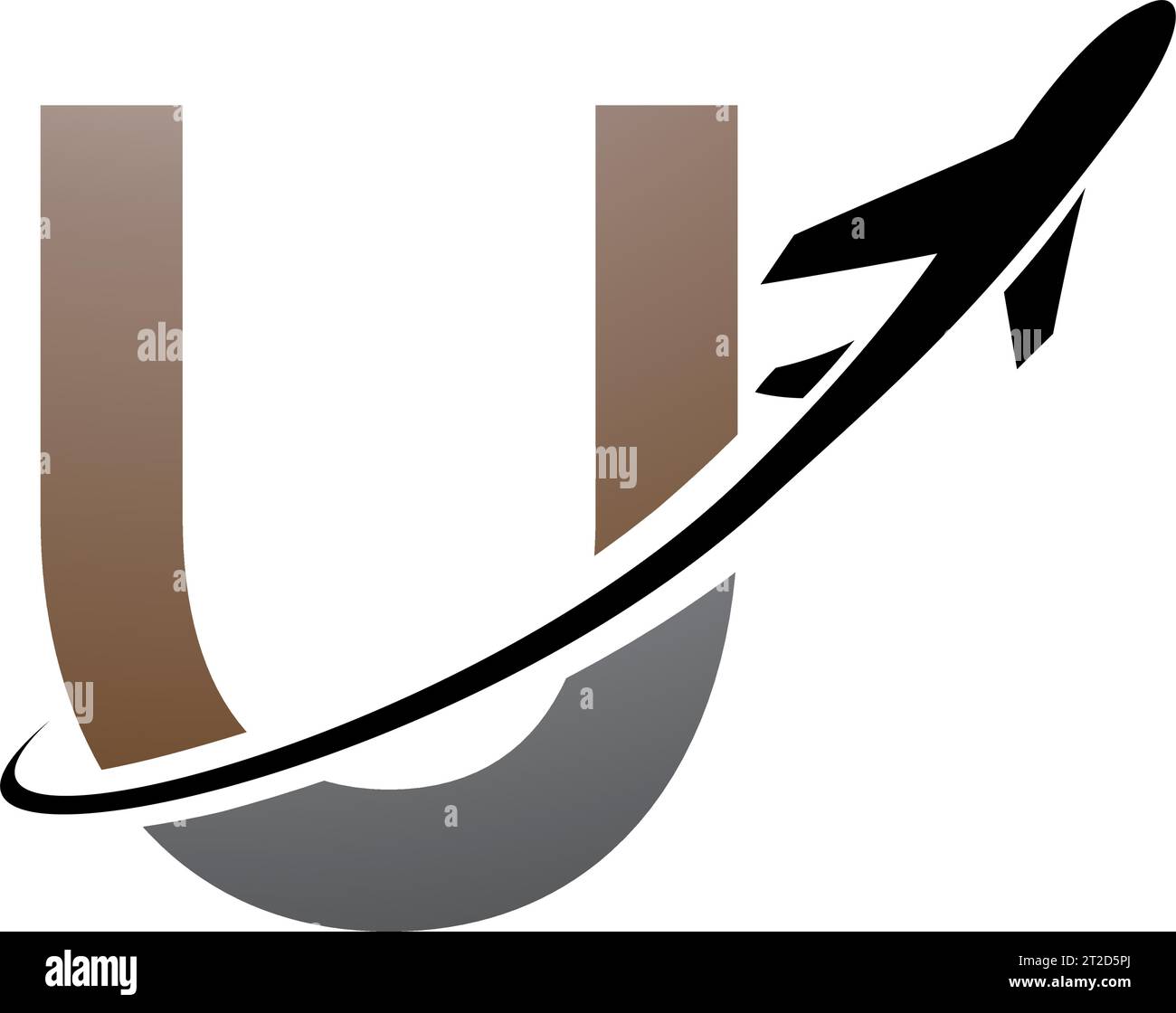 Brown and Black Uppercase Letter U Icon with an Airplane on a White ...