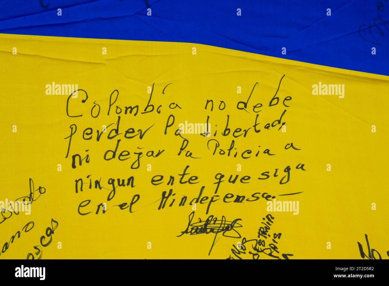 Bogota, Colombia - 18 October 2023. Messages written on the Colombian ...