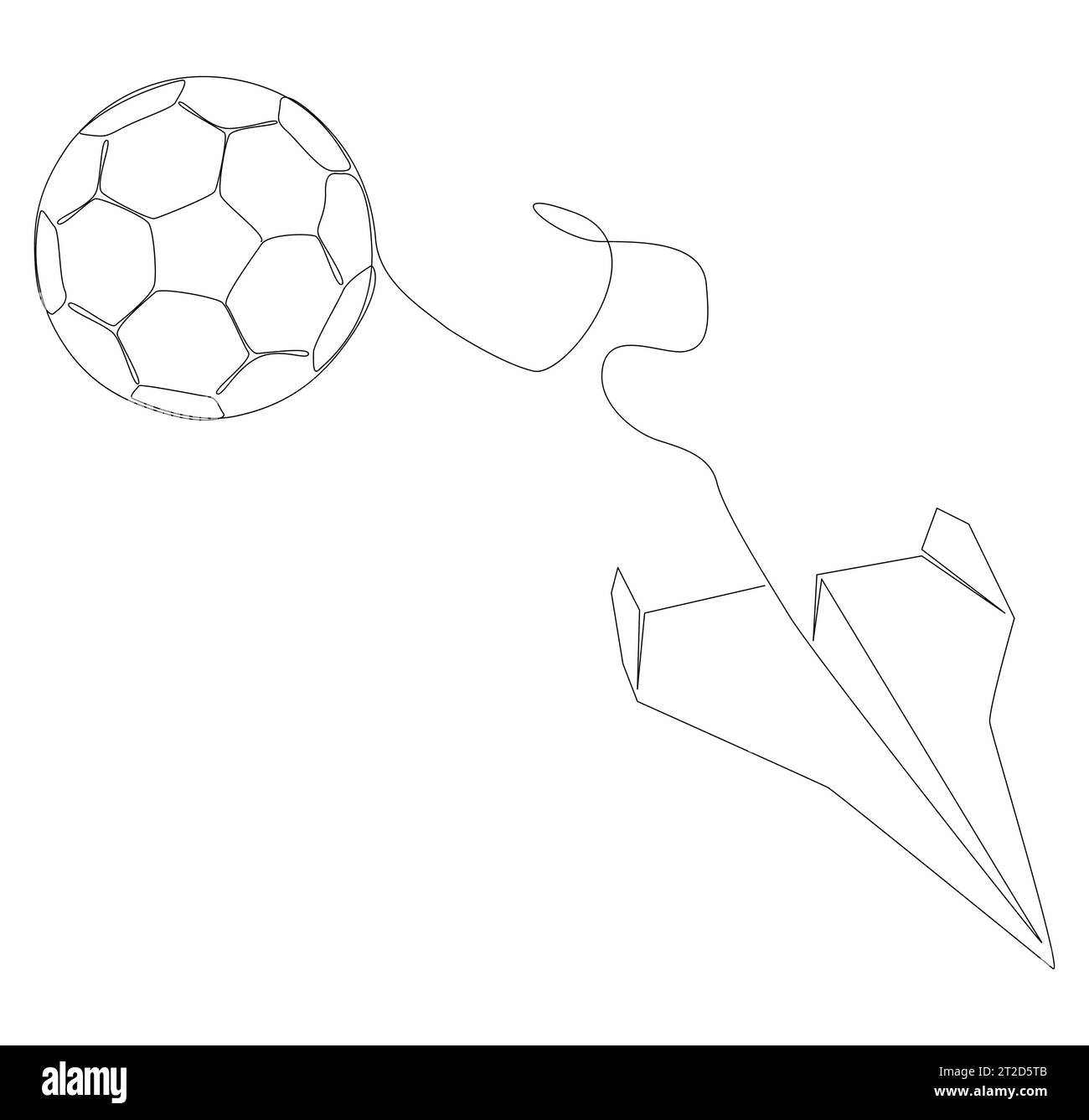 One continuous line of Paper Airplane with football ball. Thin Line ...