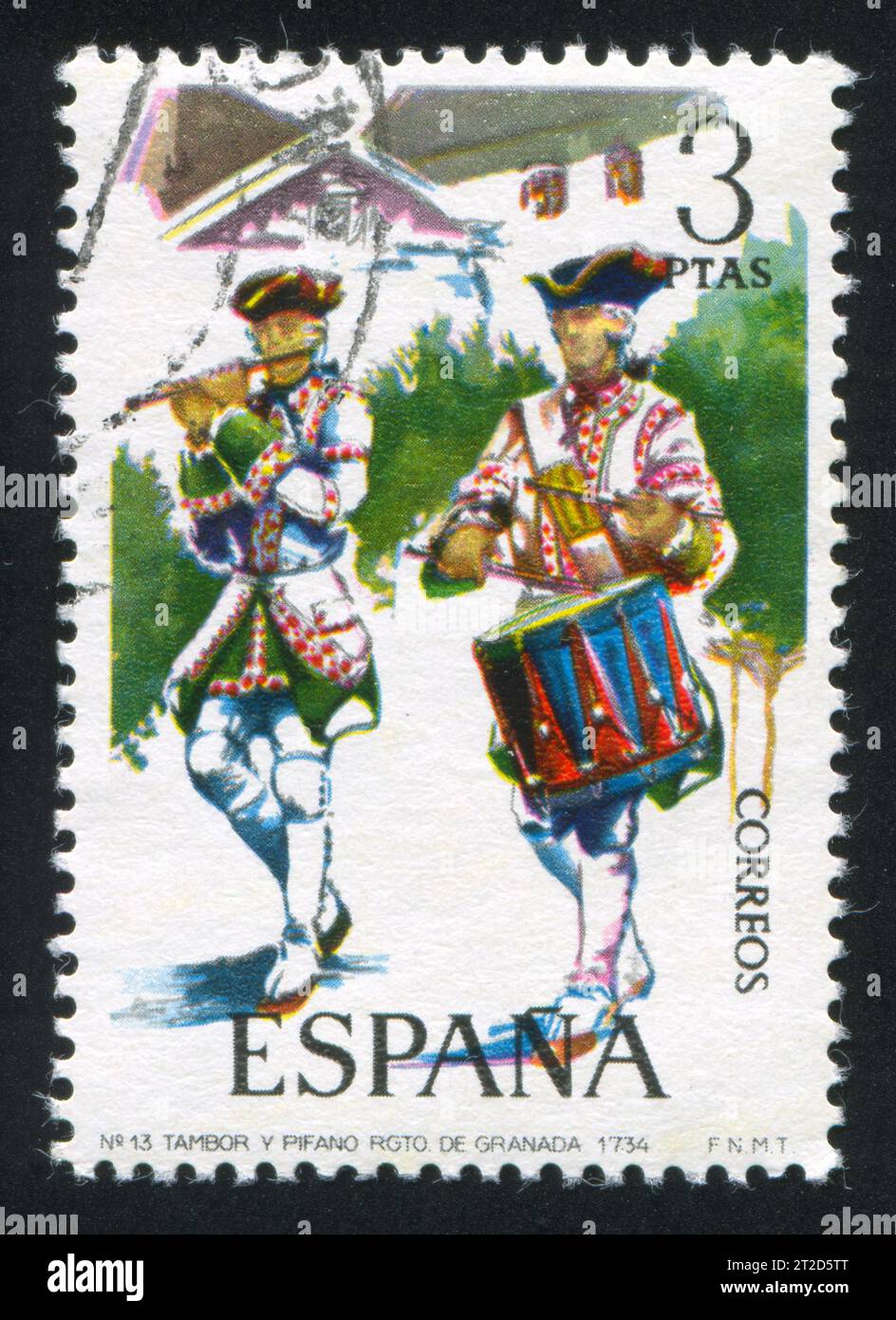 SPAIN - CIRCA 1974: stamp printed by Spain, shows Piper and drummer ...