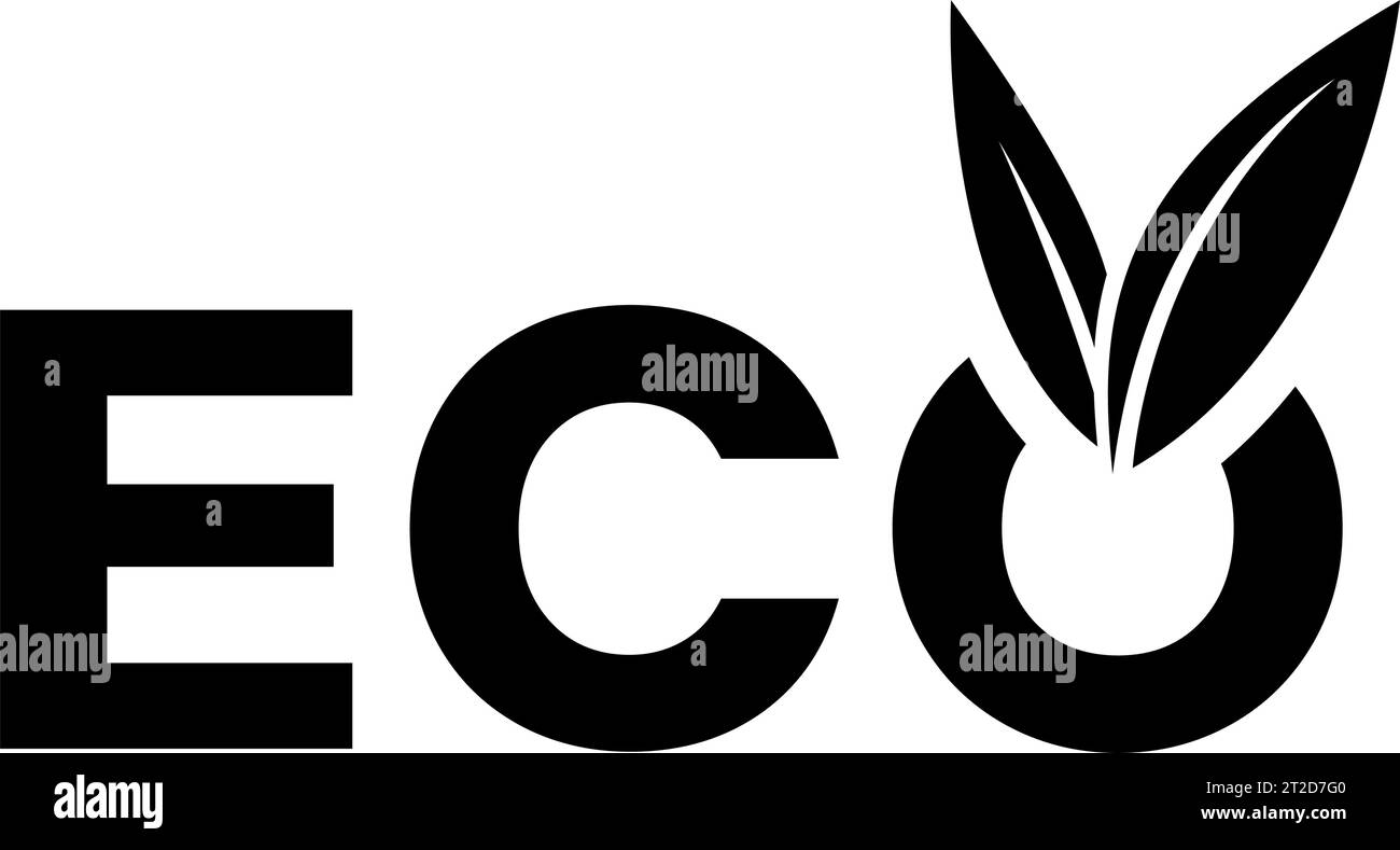 Eco Icon with Black Capital Letters and V Shaped Leaves on a White ...