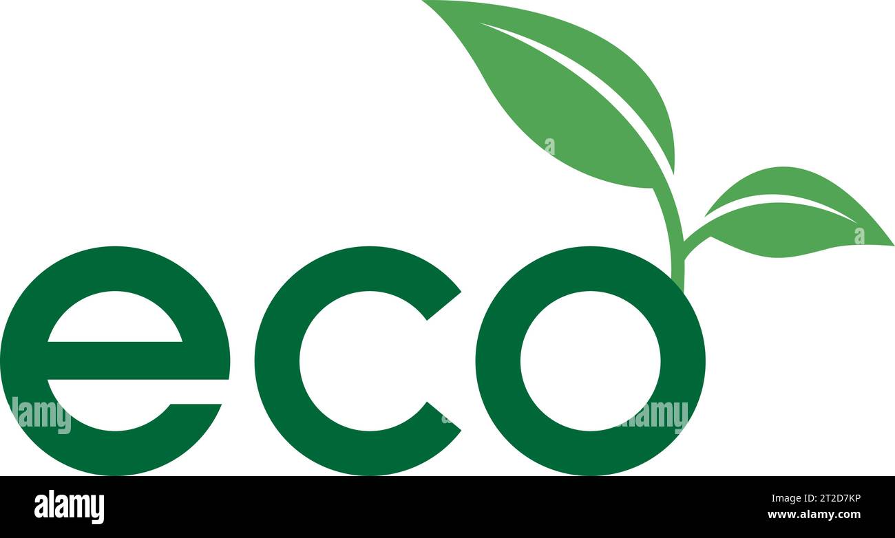 Eco Icon with Dark Green Lowercase Letters and 2 Leaves on a White ...