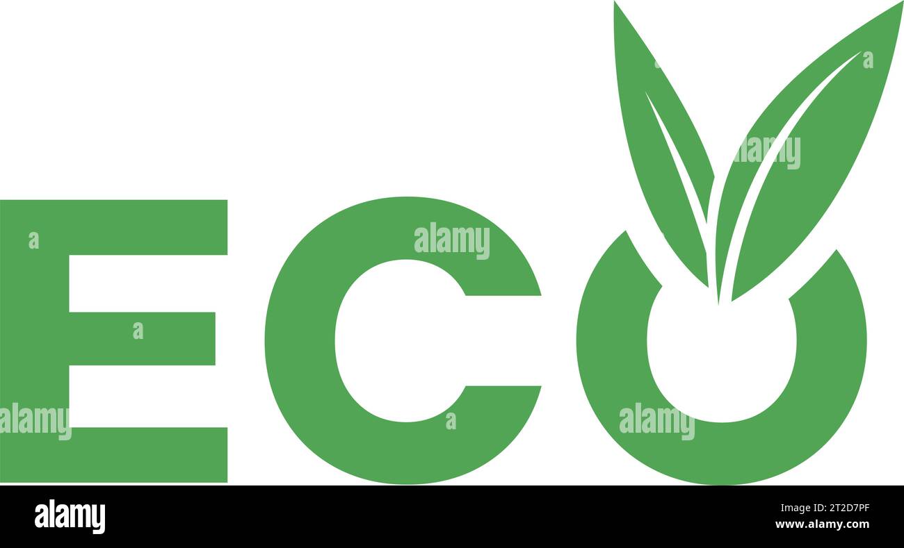 Eco Icon with Green Capital Letters and V Shaped Leaves on a White ...