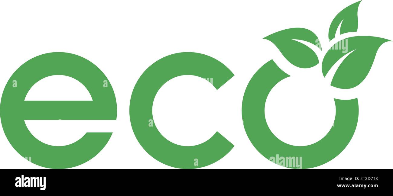 Eco Icon with Green Lowercase Letters and 3 Leaves on a White ...