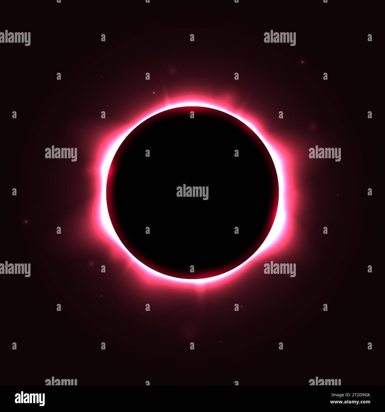 Sun full eclipse concept. Red solar glow background. Moon or planet ...