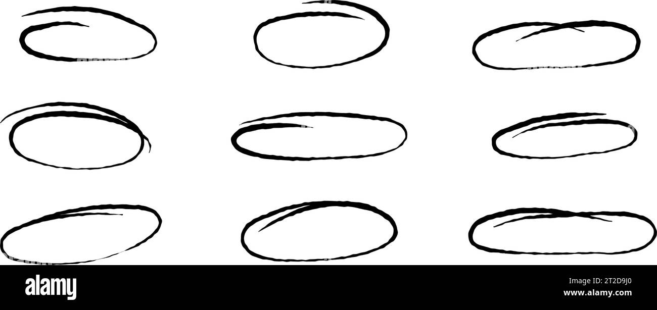Rough highlight circles set. Doodle and scribble ellipses collection ...
