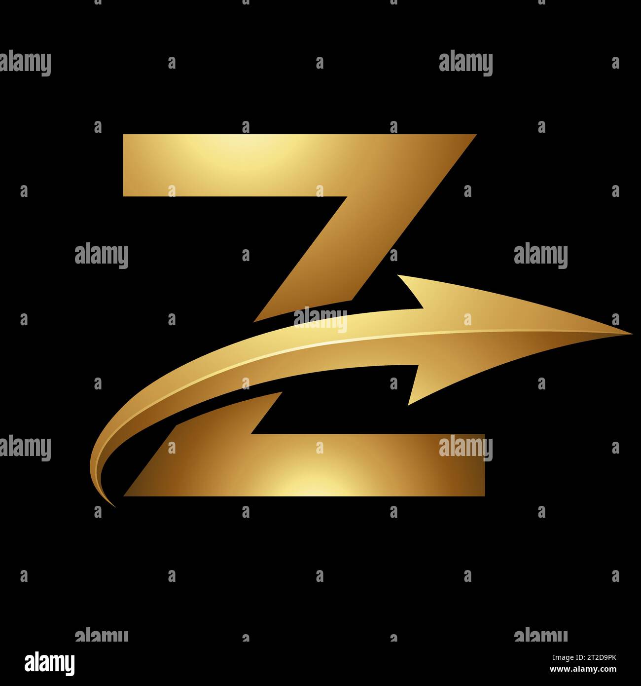 Gold Uppercase Letter Z Icon with a Glossy Arrow on a Black Background ...