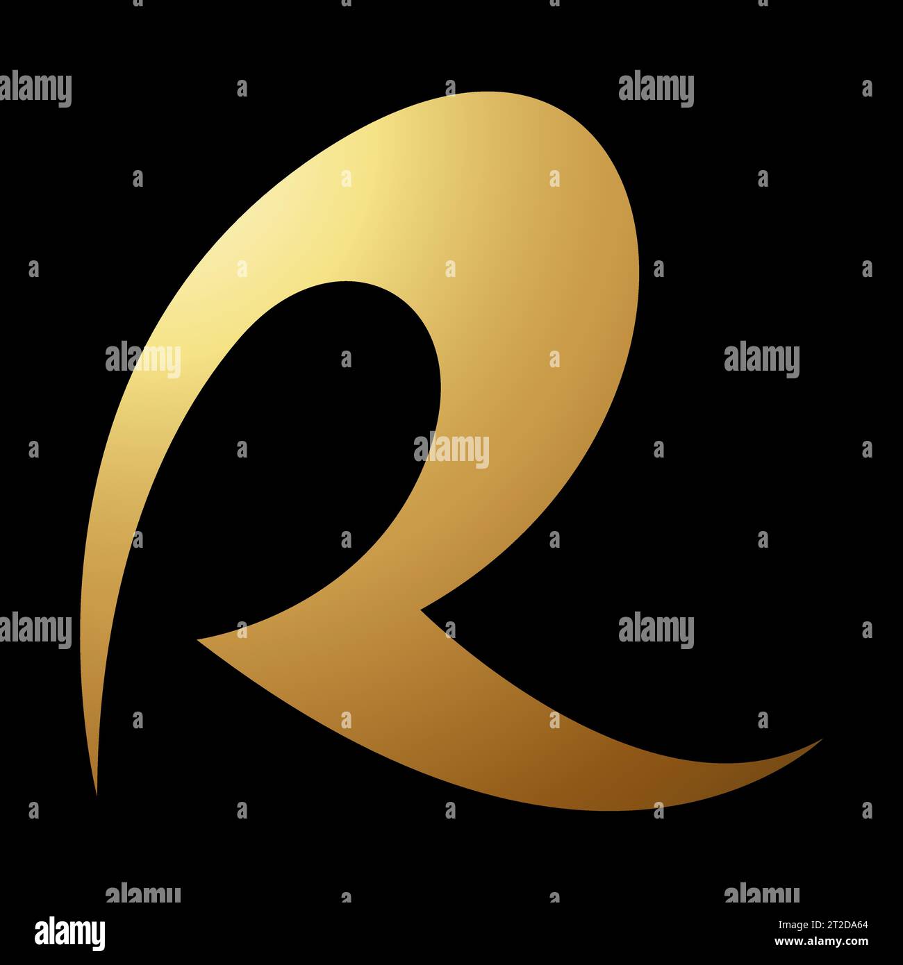 Gold Abstract Curved Spiky Letter R Icon on a Black Background Stock ...