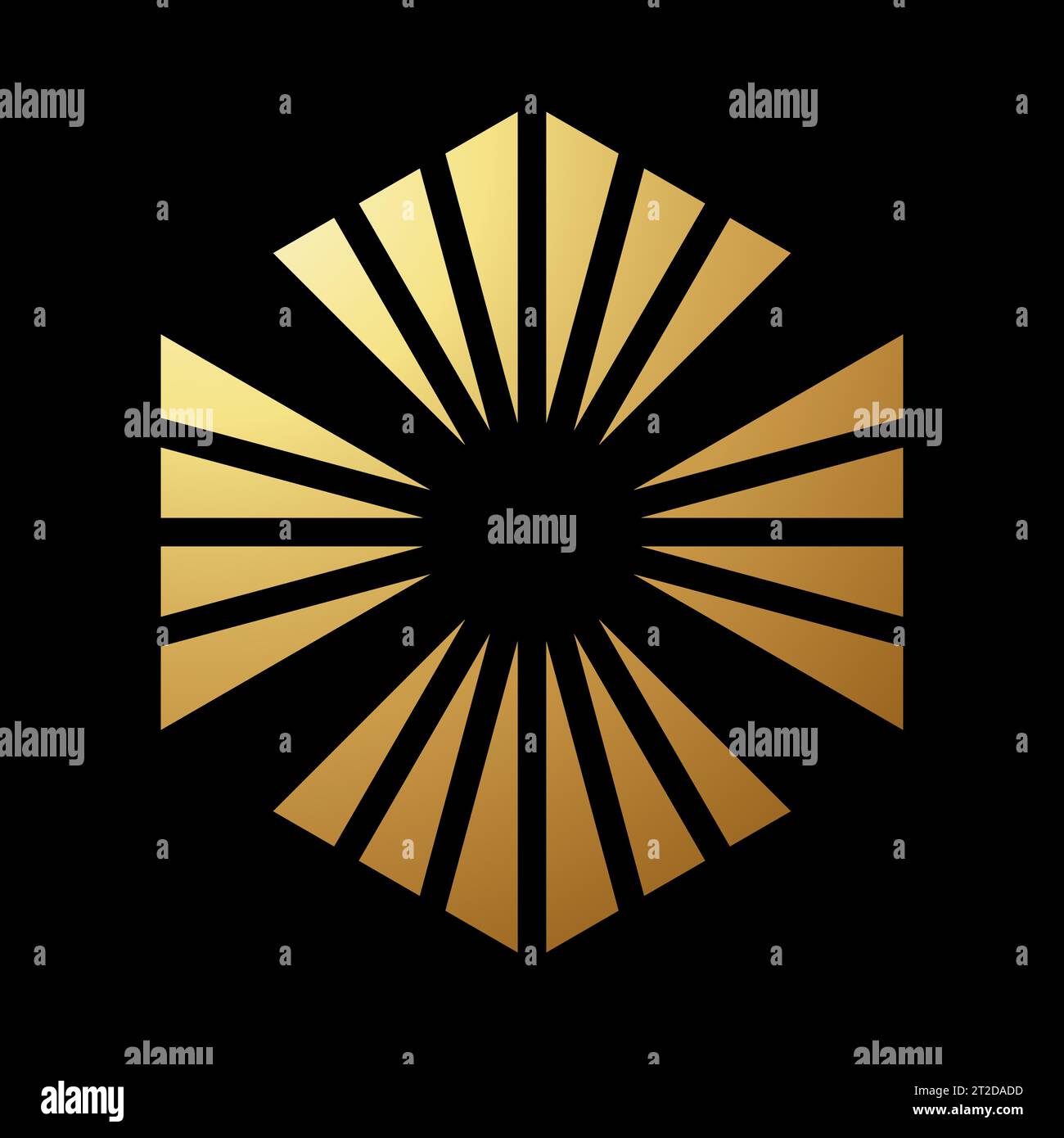 Gold Abstract Hexagon Shaped Cross Icon with Triangular Stripes on a ...