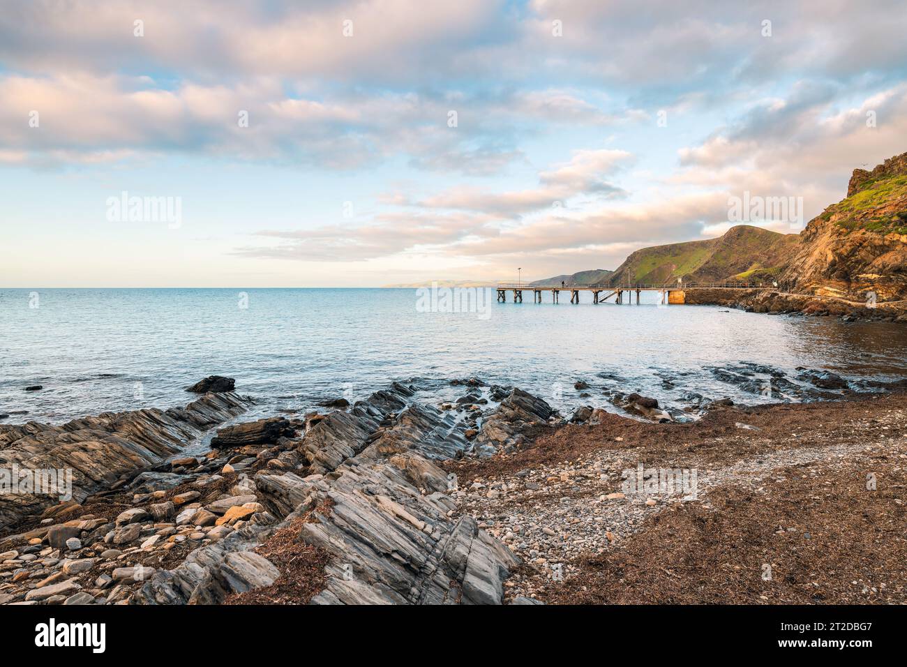 Iconic Second Valley coastal view with pier at dusk, Fleurieu Peninsula ...