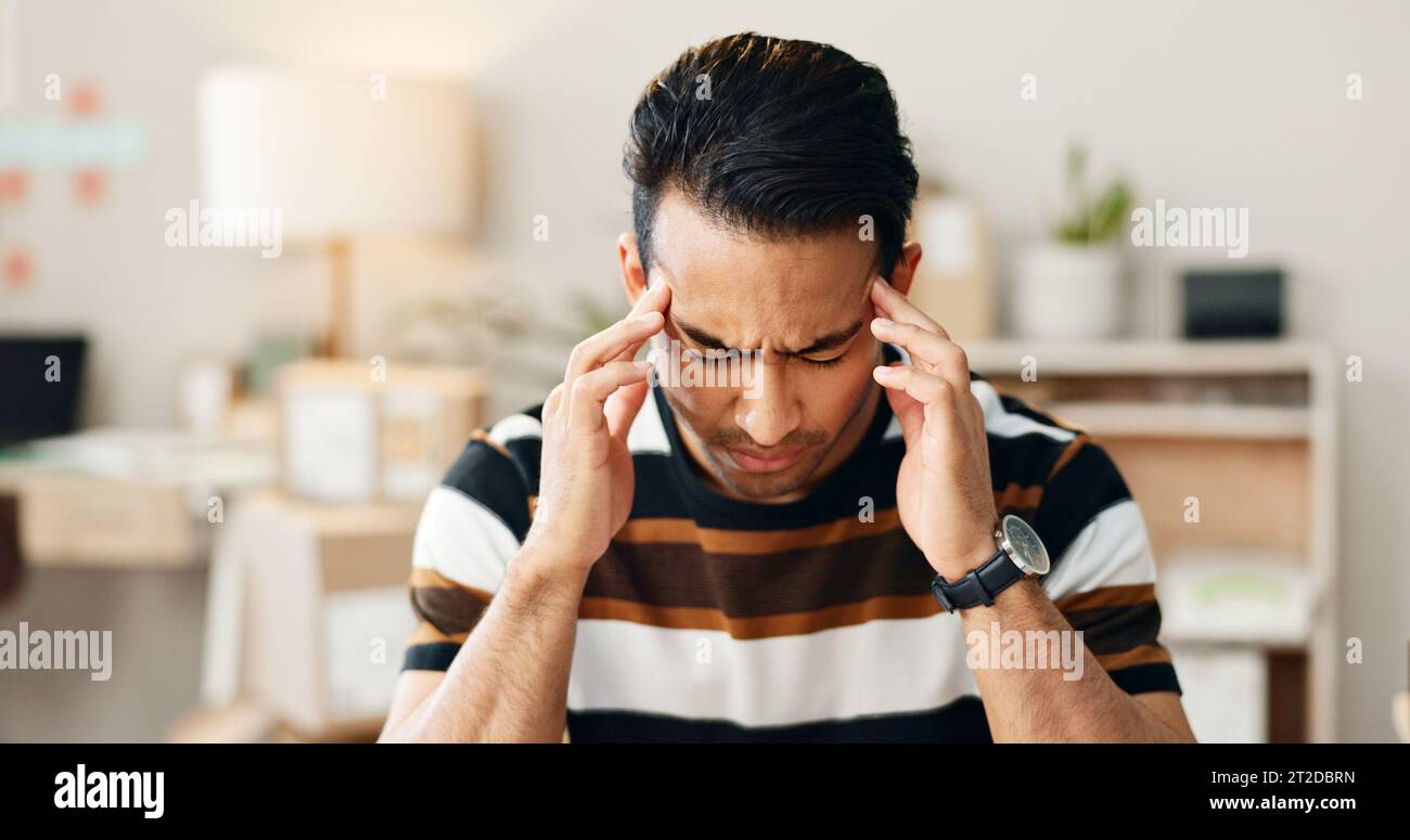 Frustrated man, headache and stress in mistake, fail or overworked in ...