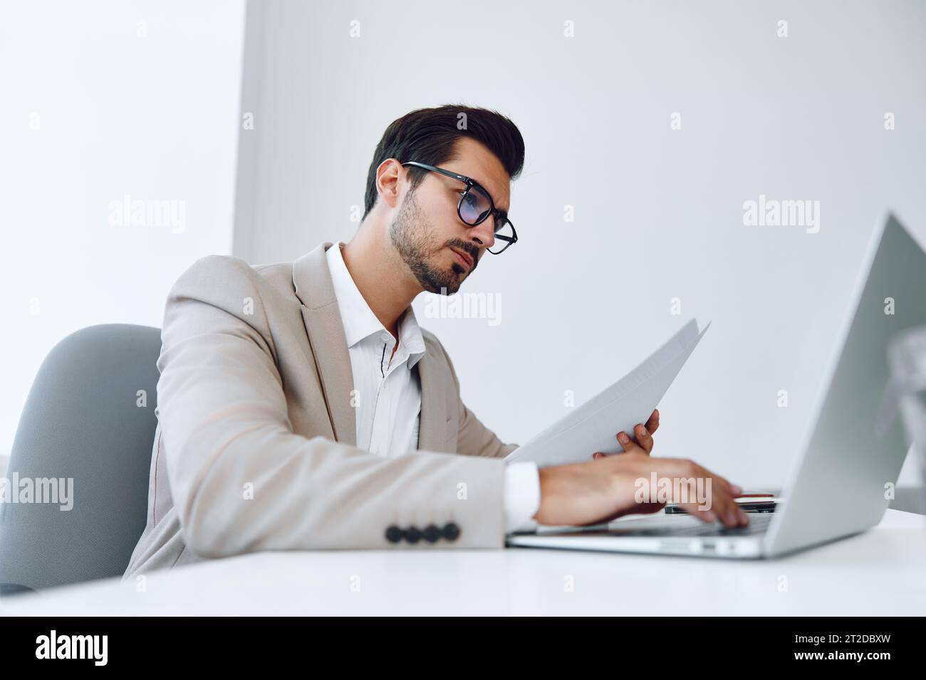 Company laptop office planning happy document job businessman ...