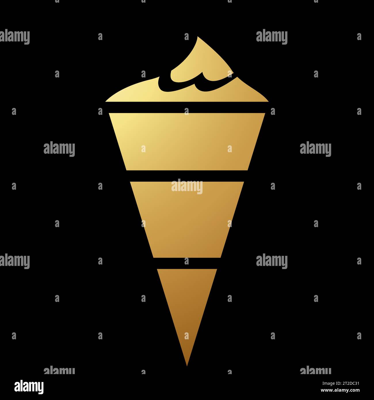 Gold Abstract Simplistic Ice Cream Cone Icon on a Black Background ...