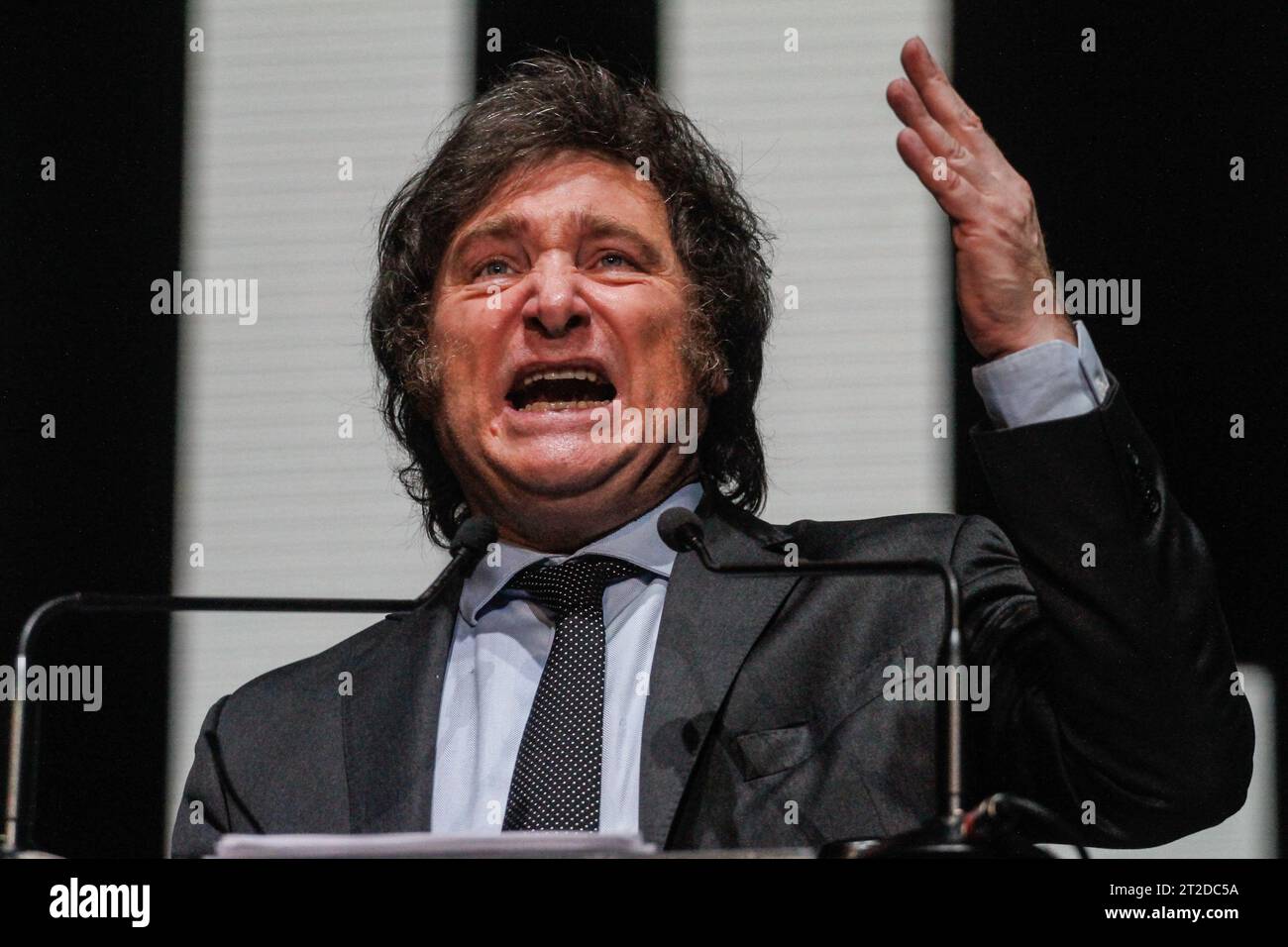 Javier Gerardo Milei makes a speech at the end of his campaign in front ...