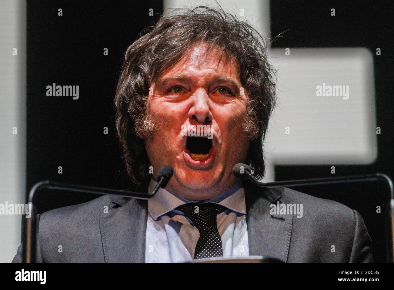 Javier Gerardo Milei makes a speech at the end of his campaign in front ...