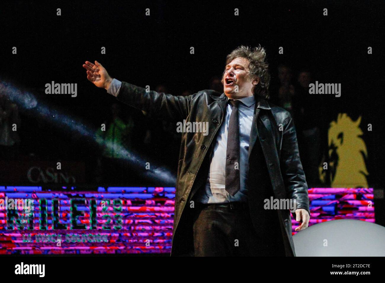 Javier Gerardo Milei makes a speech at the end of his campaign in front ...