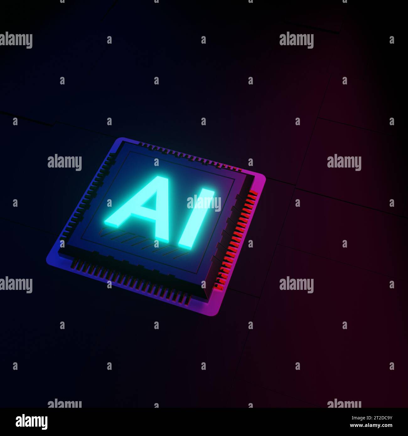 Blue neon sign on motherboard chip 3d render Stock Photo - Alamy