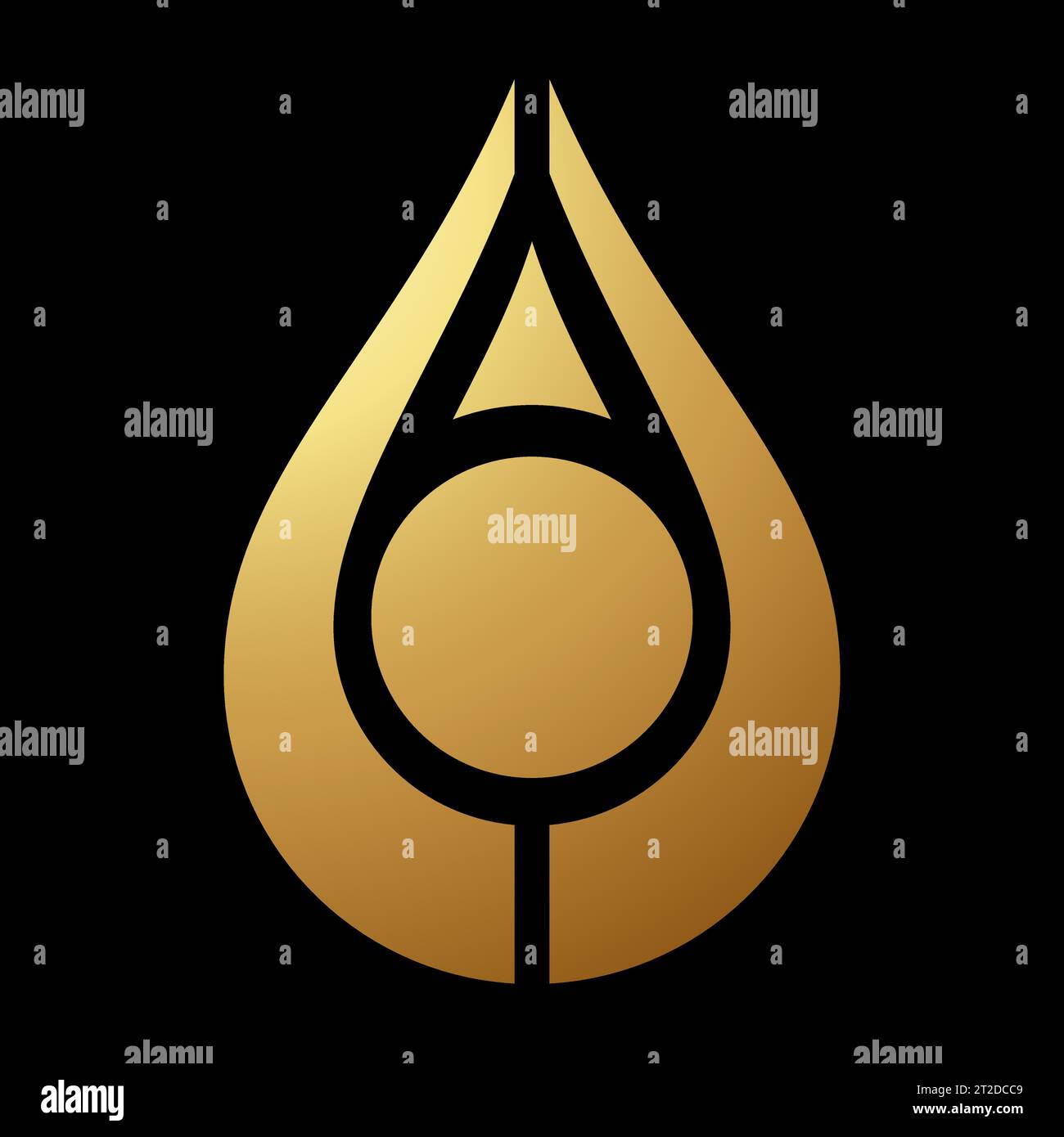 Gold Abstract Spiky Water Drop Icon with a Circle on a Black Background ...