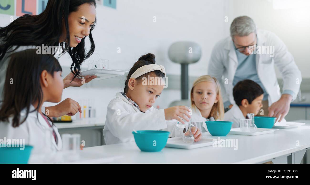 Science, chemistry and children in class with their teachers for ...