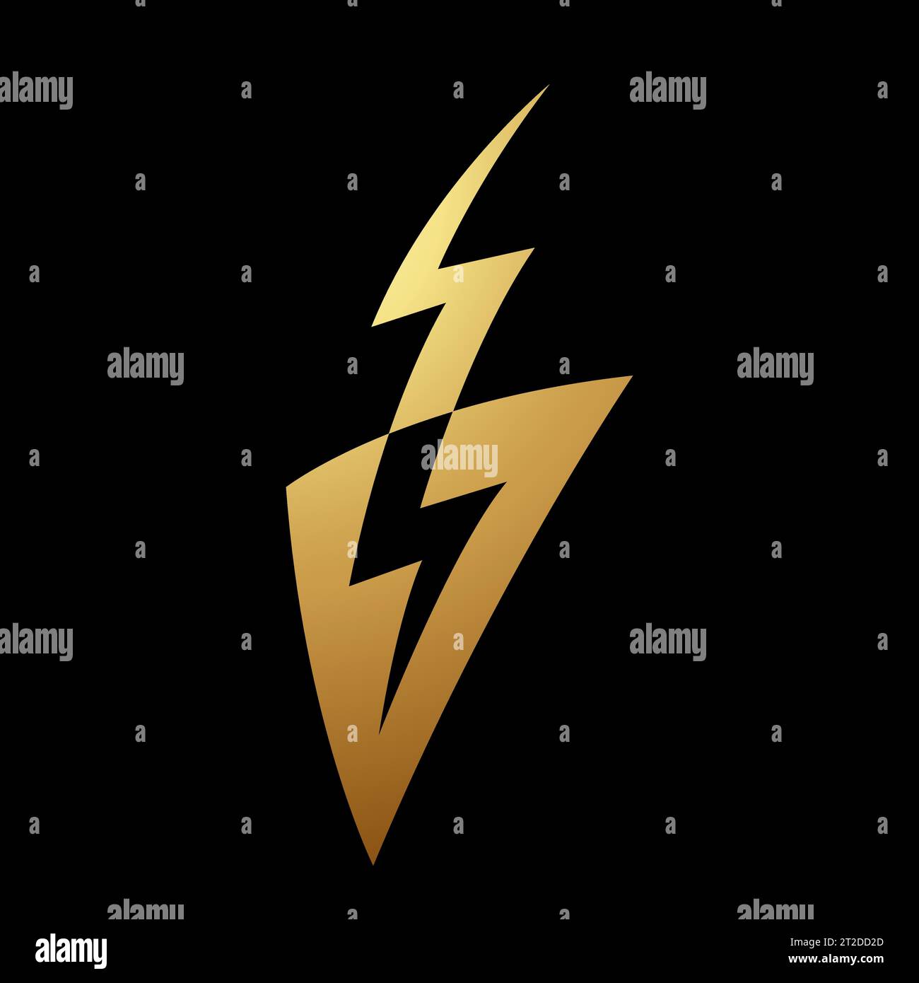 Gold Abstract Thunder Icon with a Triangle on a Black Background Stock ...