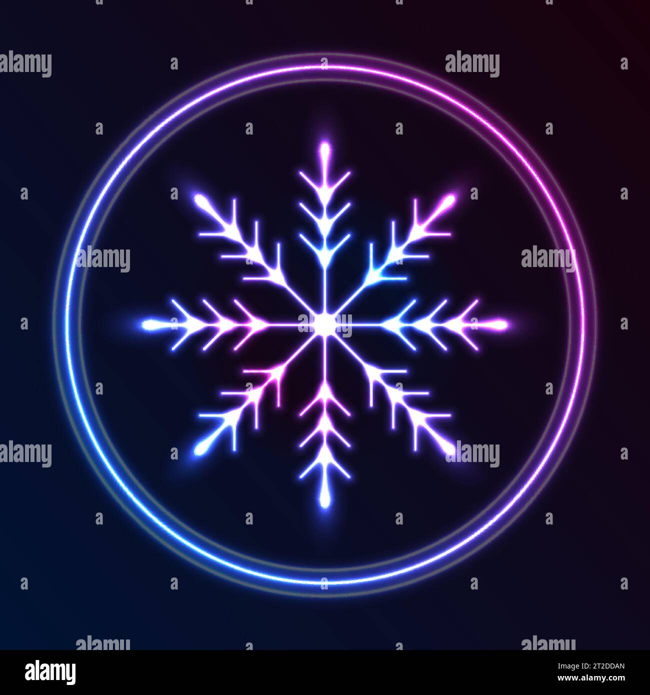 Blue purple neon snowflake and circles abstract glowing Christmas ...