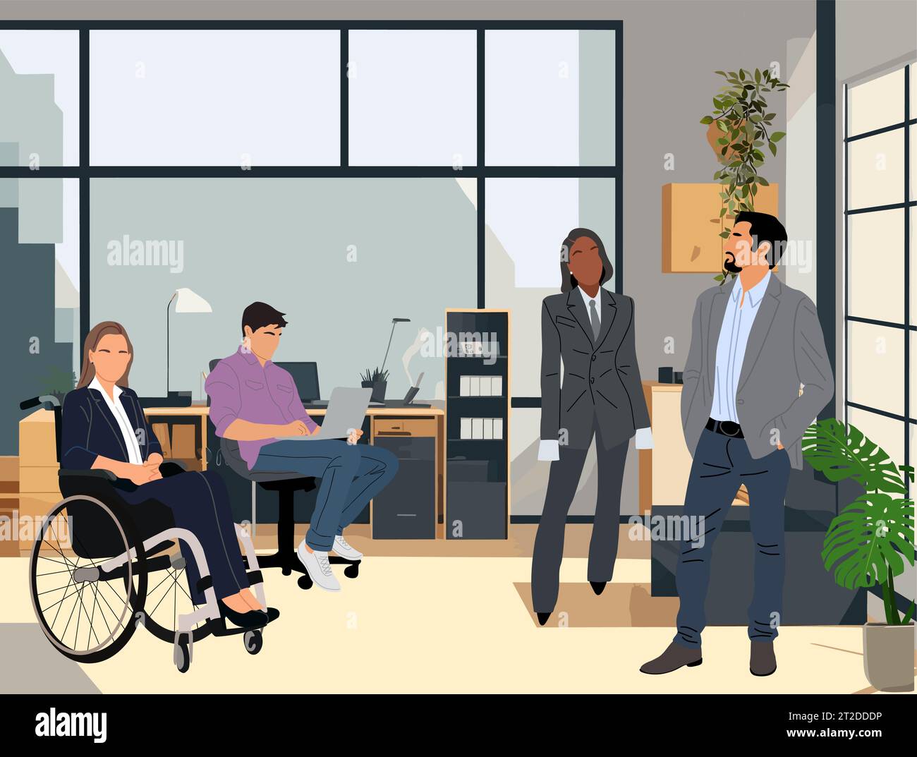 Inclusive business team working in modern office Stock Vector Image ...