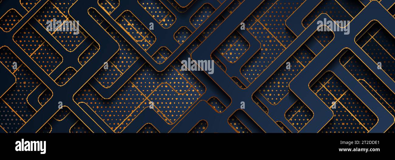 Dark blue papercut grid and golden shiny glitter dots abstract ...