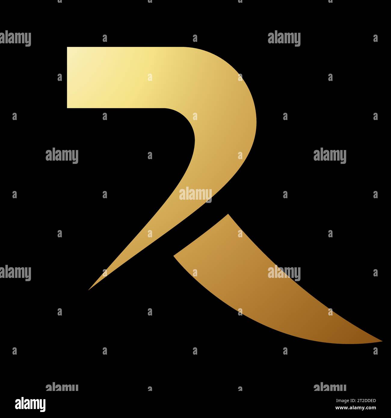 Gold Abstract Uppercase Knife Shaped Letter R Icon on a Black ...