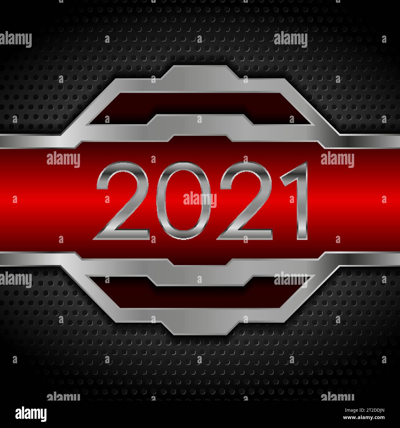 Metallic tech 2021 New Year design on perforated background. Vector ...