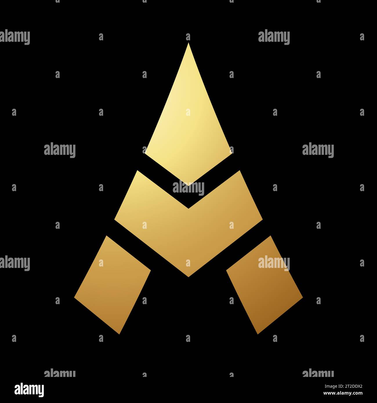 Gold Abstract Uppercase Letter A Icon with a Downward Arrow Shape on a ...