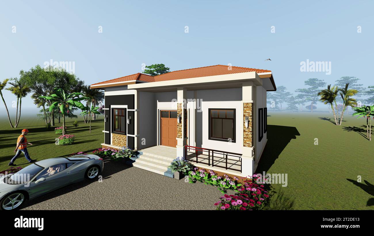 apartment exterior design.3d house design and rendering.3d illustration ...