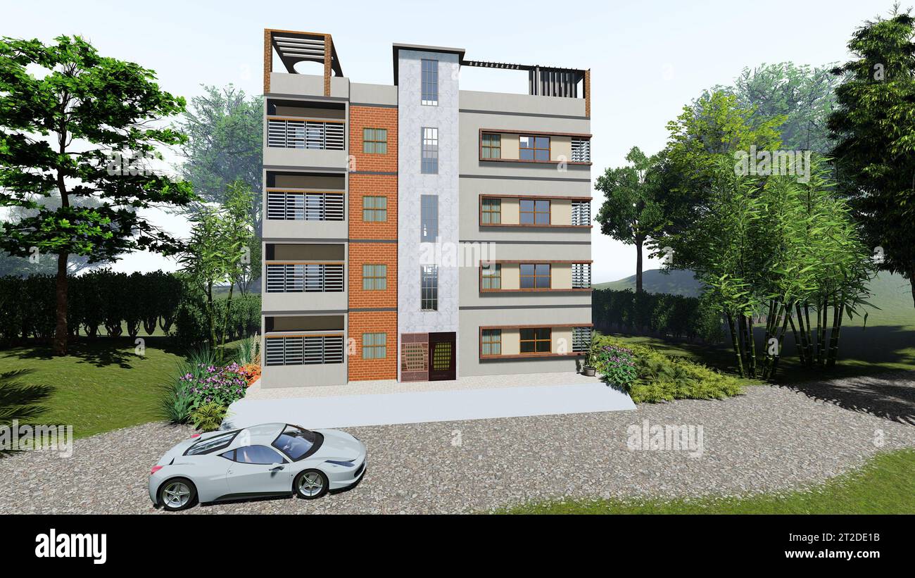 apartment exterior design.3d house design and rendering.3d illustration ...
