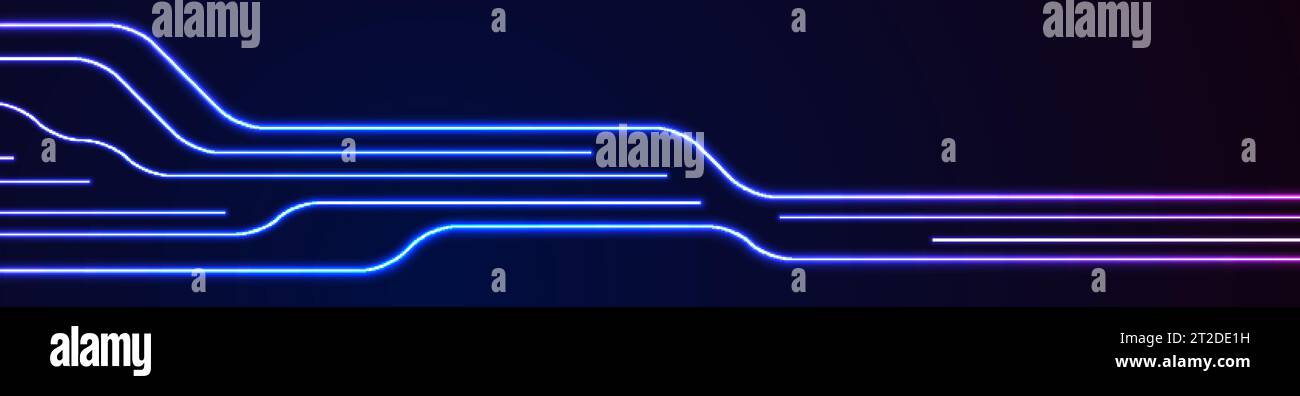 Glowing blue purple neon circuit board lines abstract banner design. Technology vector ...
