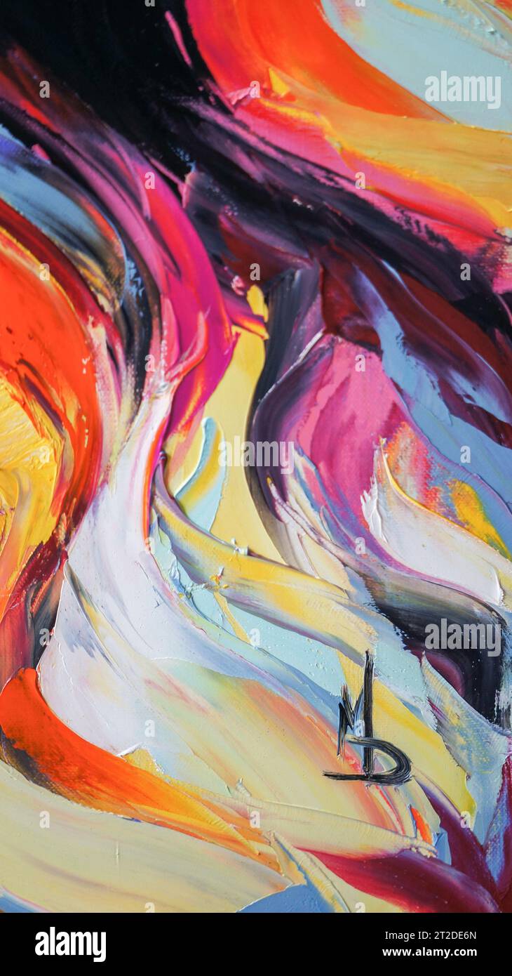 Closeup of a painting by oil and palette knife. Highly-textured, high ...