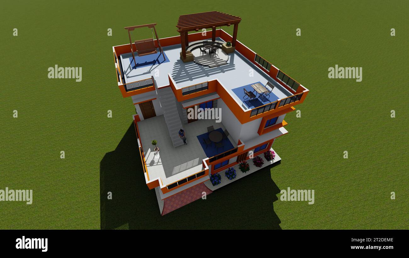 apartment exterior design.3d house design and rendering.3d illustration ...