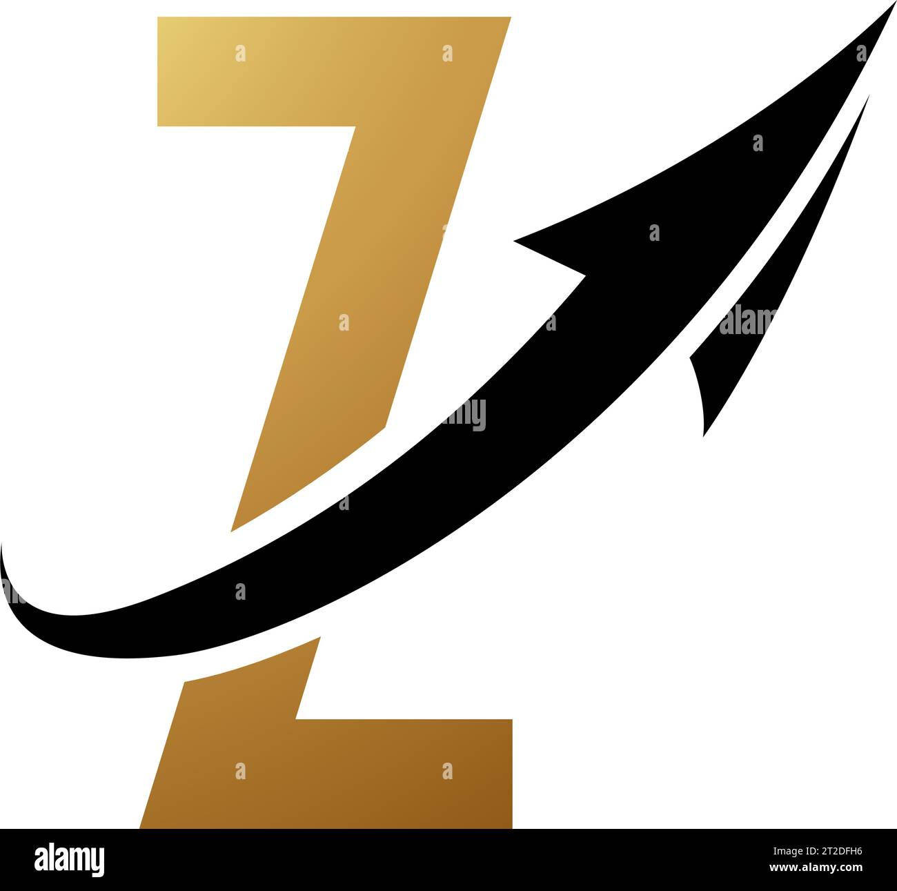 Gold and Black Futuristic Letter Z Icon with an Arrow on a White ...
