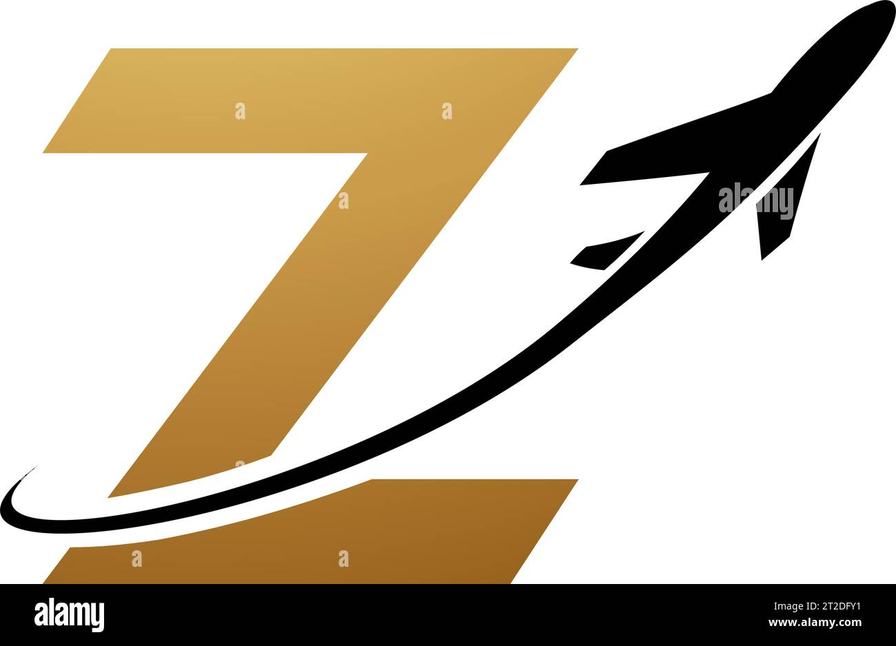 Gold and Black Lowercase Letter Z Icon with an Airplane on a White ...