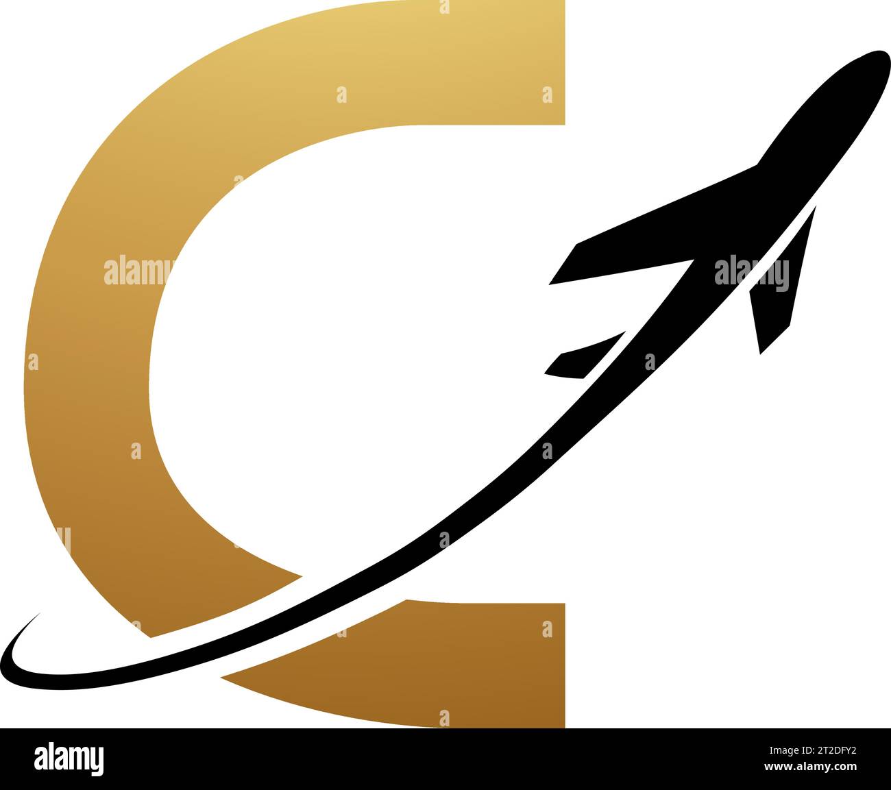 Gold and Black Uppercase Letter C Icon with an Airplane on a White ...
