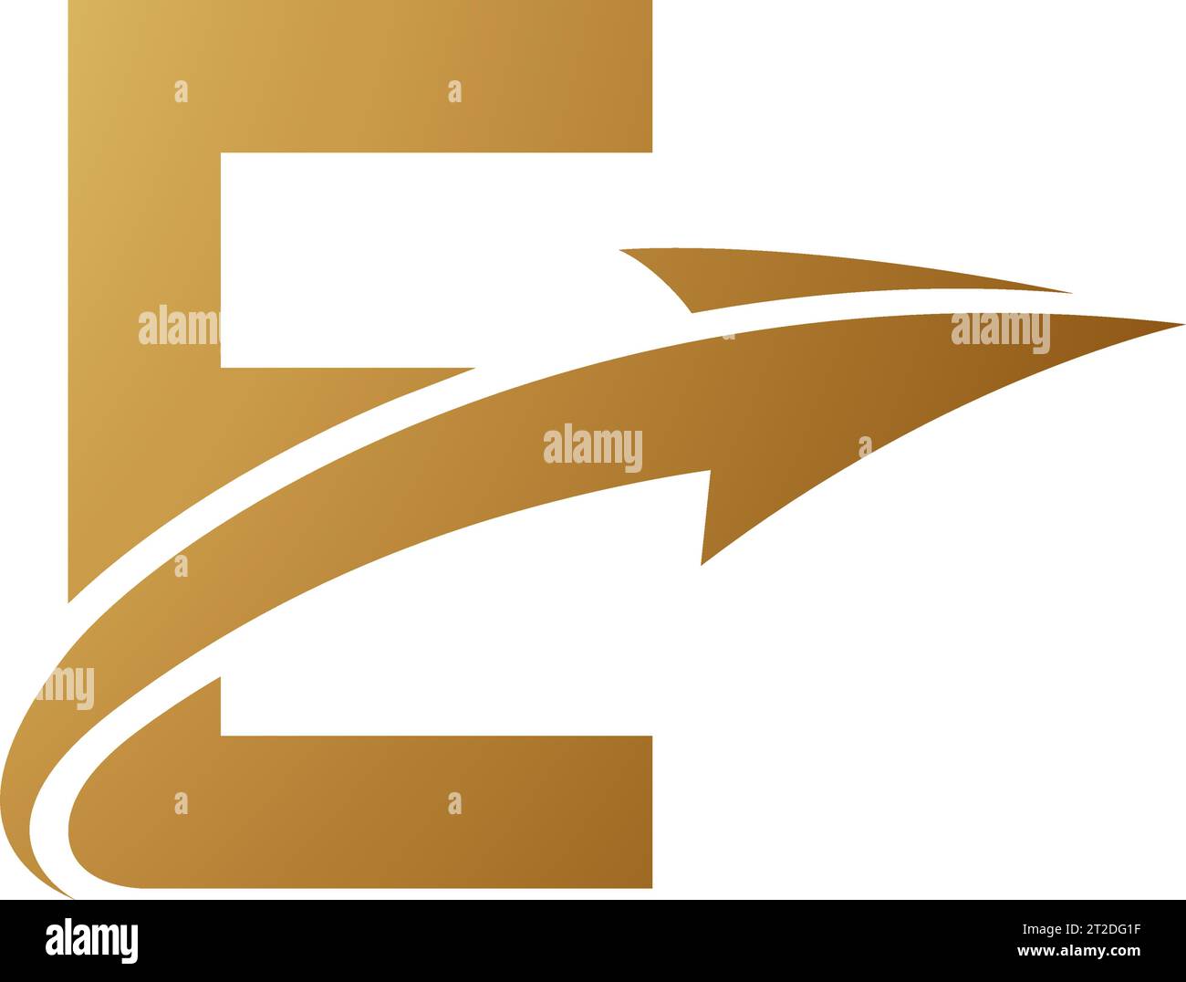 Gold Uppercase Letter E Icon with an Arrow on a White Background Stock ...