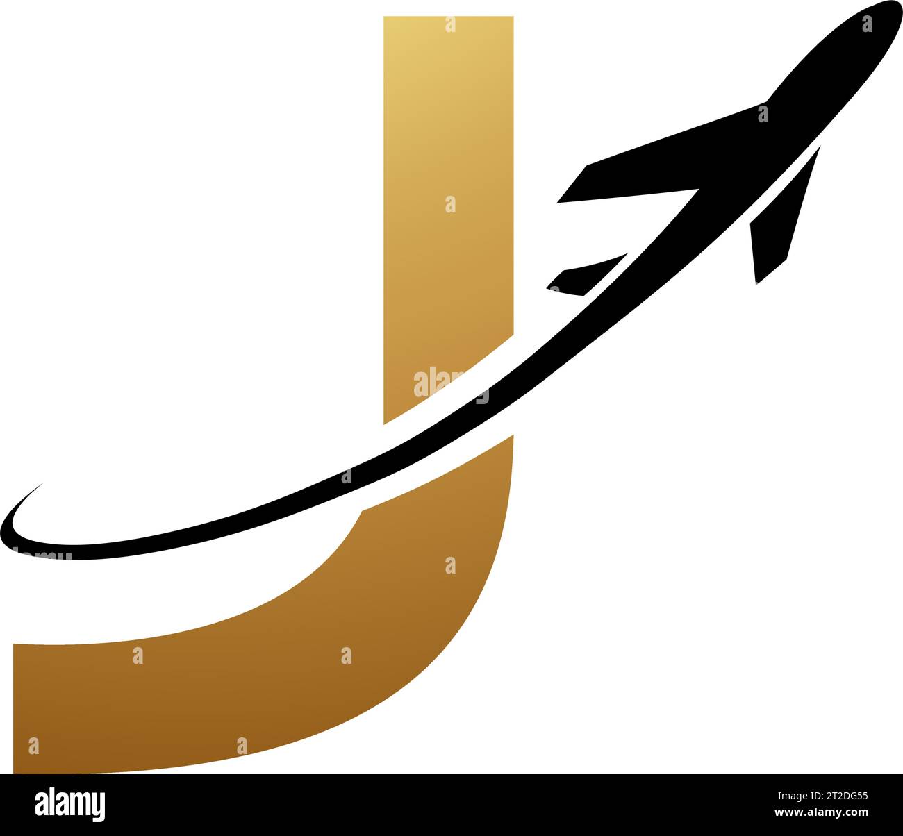 Gold and Black Uppercase Letter J Icon with an Airplane on a White ...