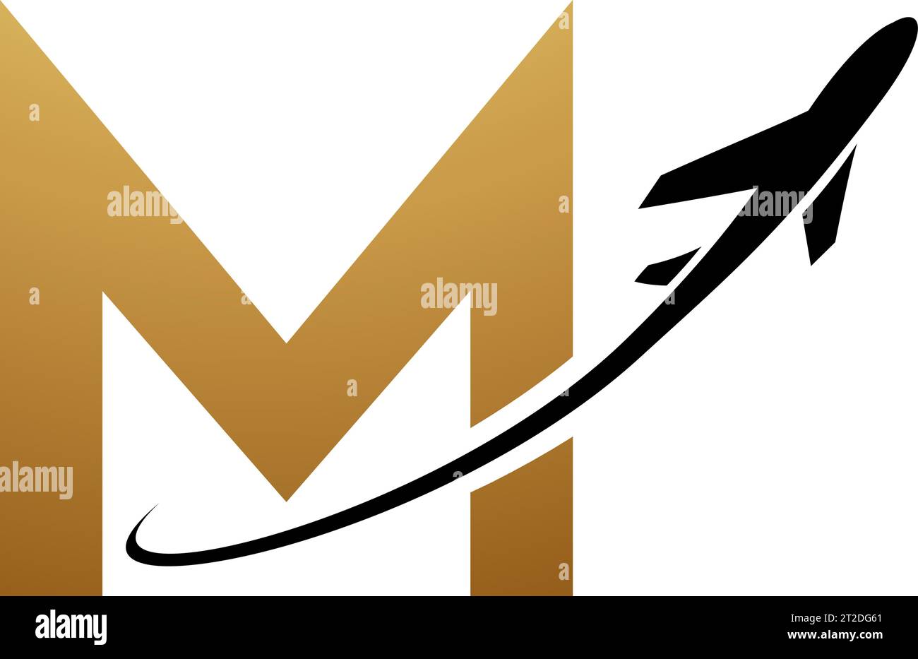 Gold and Black Uppercase Letter M Icon with an Airplane on a White ...