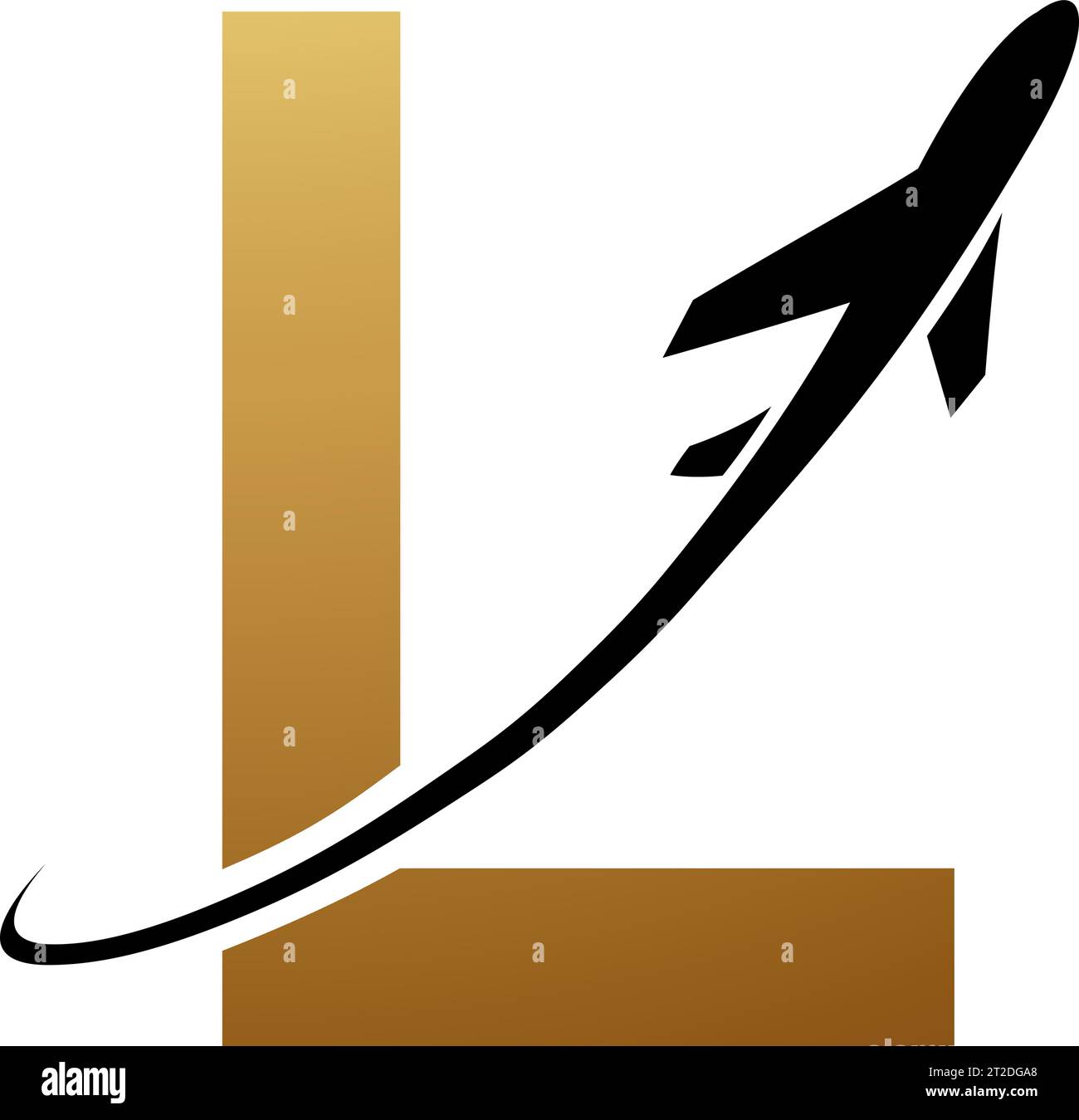 Gold and Black Uppercase Letter L Icon with an Airplane on a White ...