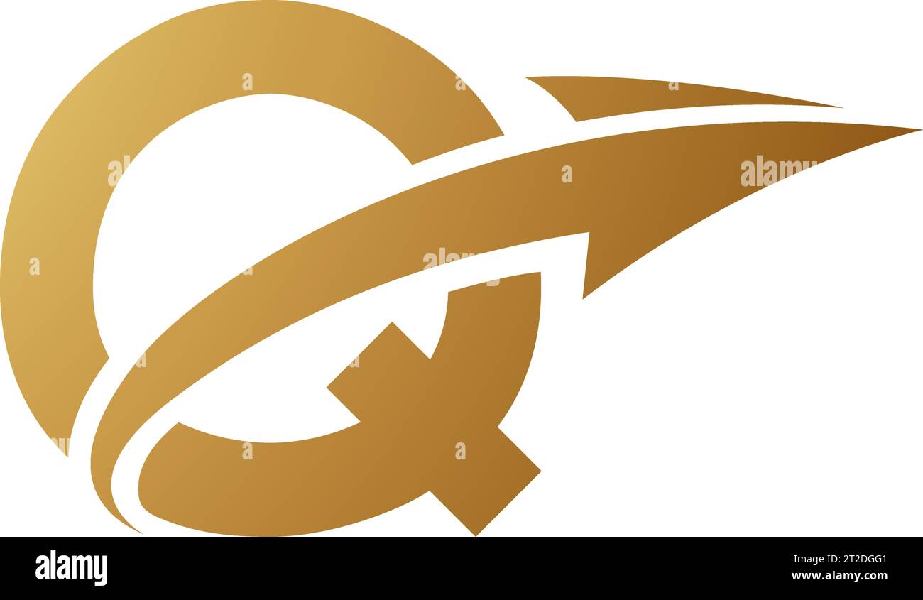 Gold Uppercase Letter Q Icon with an Arrow on a White Background Stock ...